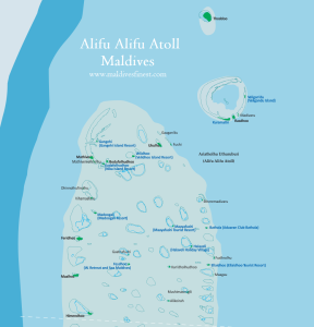 Alifu Alifu Atoll map shows all islands - Maldives Private Villa